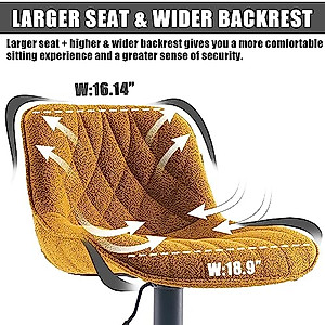 Kidol & Shellder Bar Stools Barstools for Kitchen Island Counter Stools Swivel Height Bar Stool Bar Chair Adjustable Soft Thicked Teddy Velvet 3 Mins Quick Assembly Lold up to 300 lbs(1 Piece,Yellow)