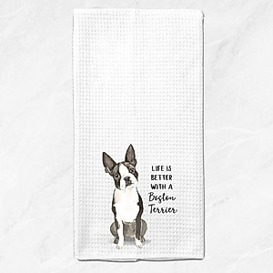 Watercolor Life is Better with a Boston Terrier Bostie Microfiber Kitchen Tea Bar Towel Gift for Animal Dog Lover
