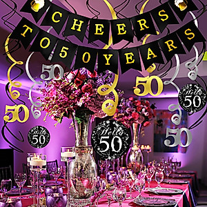 Konsait 50th Birthday Decorations Kit Cheers to 50 Years Banner Swallowtail Bunting Garland Sparkling Celebration 50 Hanging Swirls,Perfect 50 Years Old Party Supplies 50th Anniversary Decorations
