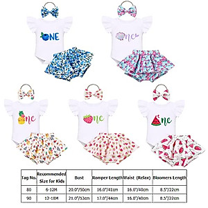 Baby Girls Watermelon 1st Birthday Outfit Romper Tutu Skirt with Diaper Cover Bloomers and Headband Infant First Birthday Cake Smash Coming Home Outfit for Photo Prop Watermelon One 6-12 Months