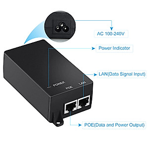 PoE Injector Adapter, NEWCARE 48V Gigabit PoE Adapter 30W, RJ-45 10/100/1000 Mbps, Up to 100 Meters (328 Feet), Support Wall-Mount, Use for IP Camera AP Switch 45+ 78- PoE Power Supply(Non-Standard)