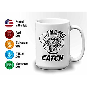 Bubble Hugs Fishing Coffee Mug 15oz White - Reel Fish Catch A - Bass Fishing Spooler Boat Lovers Lures Rod Funny Fisherman Joke Retirement Grandpa