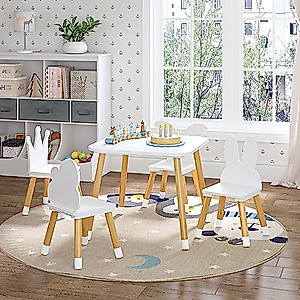 UTEX Kids Table with 4 Chairs Set, Kid Table and Chairs Set for Girls, Toddlers, Boys, 5 Piece Kiddy Table and Chair Set, White