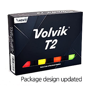 Volvik T2 Ionomer Polymer Low Side Spin Matte Finished Long Distance Balls 2-Pieces, 1 Dozen (Multicolor)