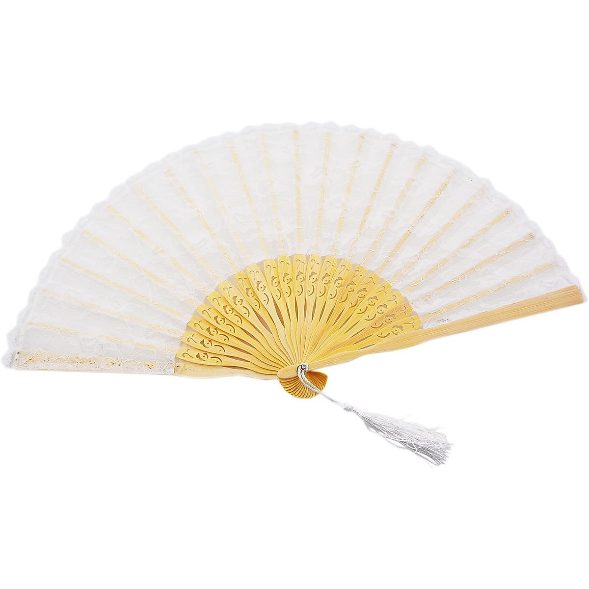 Womens Multi Color Handmade Cotton Lace Folding Hand Fan (Black-A) (White)