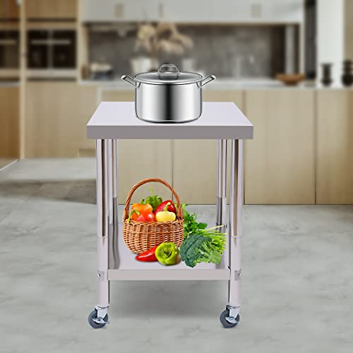 Food Prep Stainless Steel Table, Commercial Heavy Duty Food Prep Worktable, Work Table with Under-shelf Suitable for Restaurant, Home, Medical Offices and Hotel