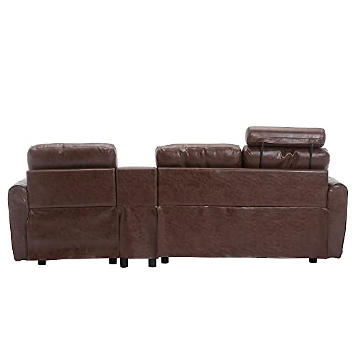FANYE L-Shaped Corner Sectional Reversible Storage Chaise, Modern Convertible Sofa & Couch W/Headrest and Cupholders for Home Apartment Office Living Room, Brown PU Leather