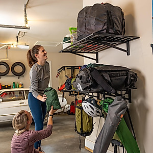 StoreYourBoard 2 Pack Heavy Duty Garage Wall Shelves, 2' x 4' Wall Mount Storage Shelf with Hooks, Holds 200 lbs Each
