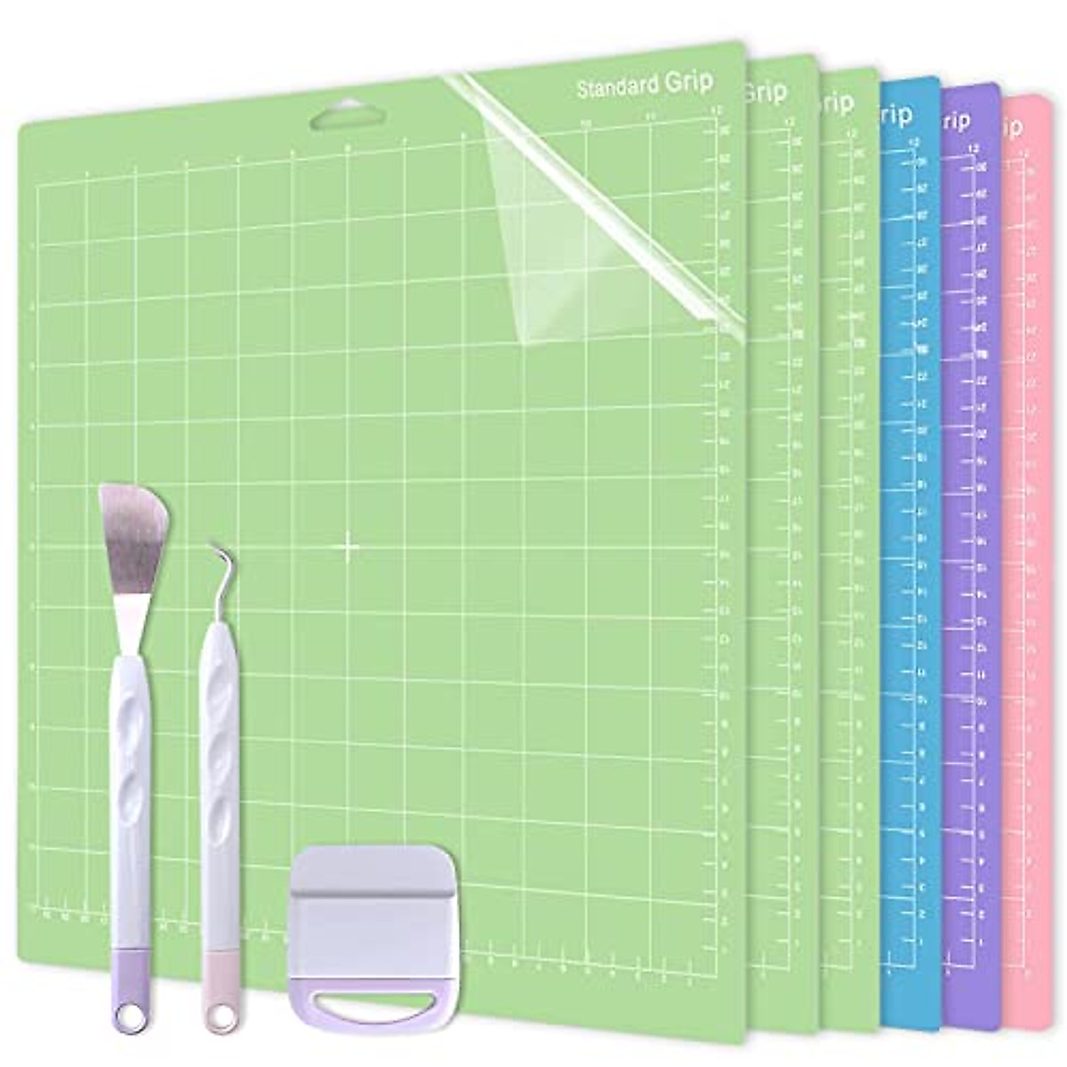 6 Pack Cutting Mats for Cricut, 12x12inch Cutting Mat, Adhesive Cutting Mat, Quilting Cutting Mats for for Art, Textiles, Scrapbooking (StandardGrip, LightGrip, StrongGrip, FabricGrip)