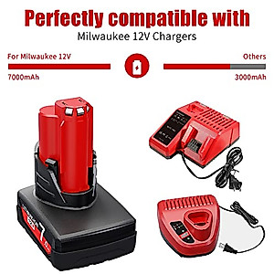[Upgraded] 2 Pack 7000mAh 12V Lithium Battery Replacement for Milwaukee M12 Battery XC 48-11-2410 48-11-2420 48-11-2411 48-11-2401 48-11-2402 Cordlees Power Tools