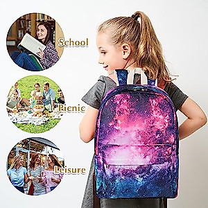 Airyard Book Bag for Girls, School Backpack with Lunch Box, Galaxy Backpack for Teen Girls Women Laptop Bookbags Set (Galaxy Navy)