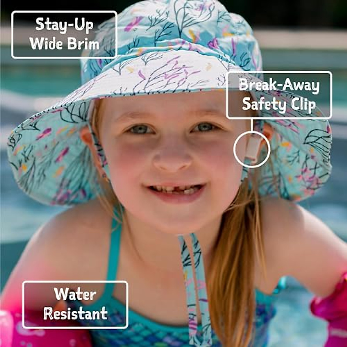 JAN & JUL Kids Water-Resistant Swim Sun-Hat for Girls (XL: 5-12 Years, Diving Cats)
