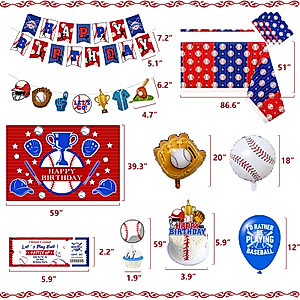 Baseball Birthday Decorations,Baseball Birthday Party Supplies,Include Sport Themed Birthday Backdrop,Happy Birthday Banners,Tabelcloth, Baseball Balloons,Cake topper,Cupcake toppers,Invitation