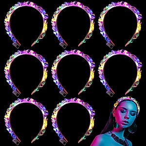 Tigeen Light up Headband Led Headband Led Face Jewelry Glow Headband Led Crown Light up Hair Accessories for Girls Women Valentine's Day Party Favors(8 Pcs)