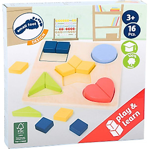 small foot wooden toys Small Foot Wooden Toys Colorful Shapes 15 piece Puzzle "Educate" educational toy designed for children ages 3+, Multi (11101)