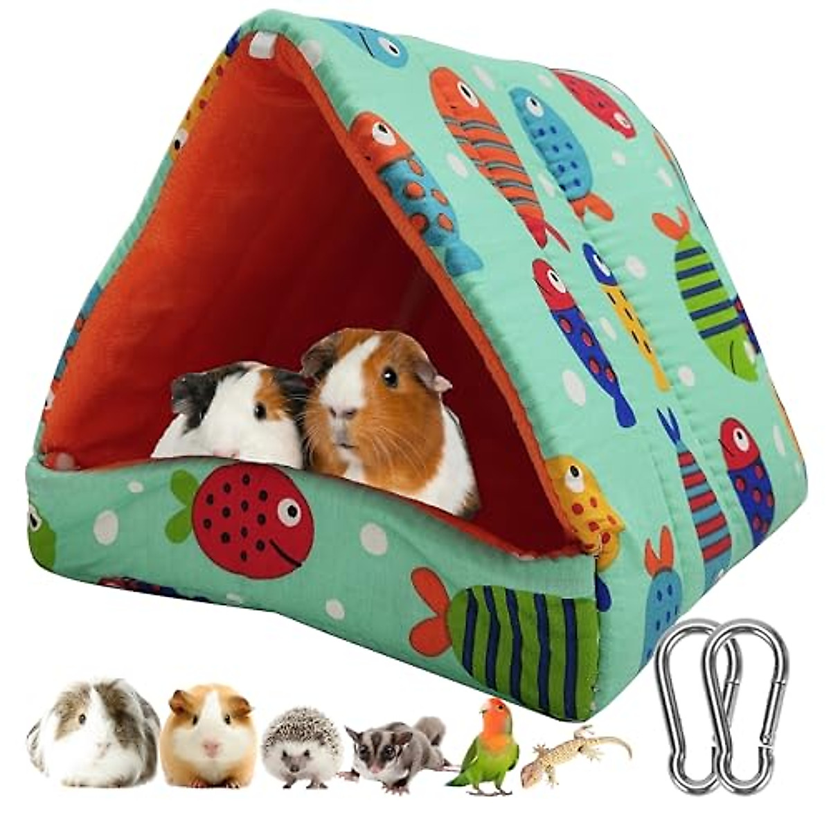 Small Guinea Pig Bed with 2 Hook, 7.48*7.09'' Young Guinea Pig Hideout Hamster Bed Rabbit House, Washable Warm Sleeping House for Small Pet, Ferret, Chinchilla, Bunnies| Winter & All Seasons