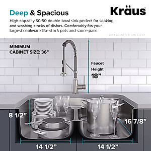 KRAUS KCA-1200 Ellis Kitchen Combo Set with 33-inch 16 Gauge Undermount Kitchen Sink and Bolden 18-inch Pull-Down Commercial Style Kitchen Faucet, Spot Free Stainless Steel Finish