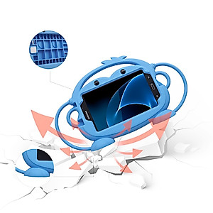 Kids Case for Samsung Galaxy Tab A/3/3 Lite/4 7.0 inch Tablet - CHINFAI [Double-Faced Monkey Series] Shock Proof Silicone Handle Stand Protective Cover for Samsung 7" Tablet (Blue)