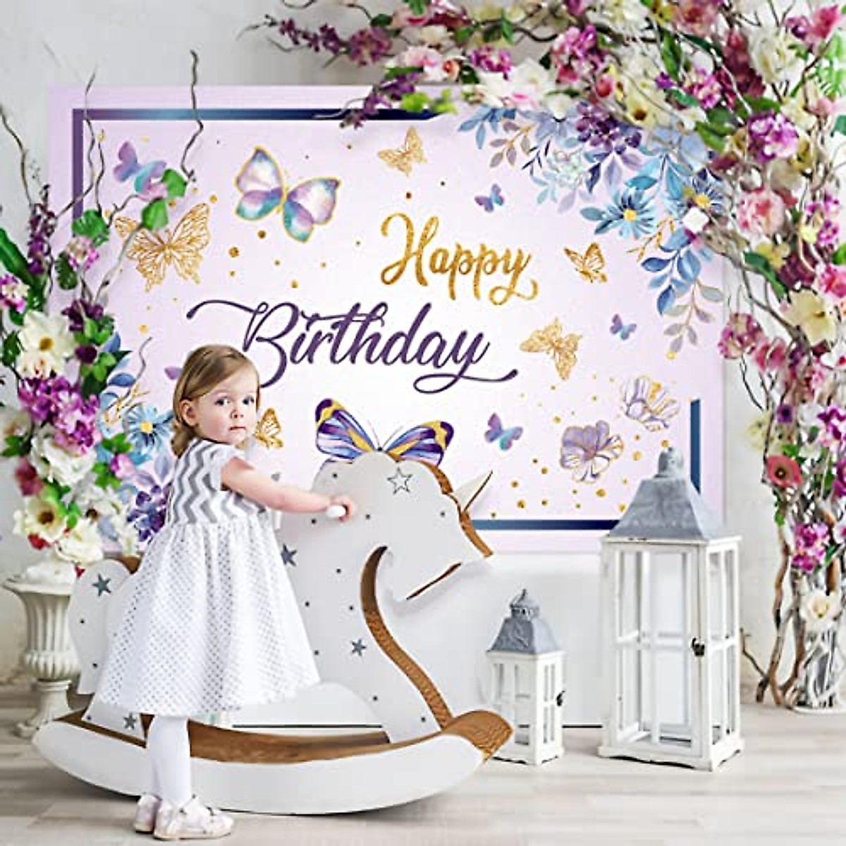 Butterfly Background Birthday Party Decorations, Butterfly Themed Banner 5x3ft for Birthday Party, Spring Theme Butterfly Background Banner Decorations, Spring Butterfly Photo Supplies