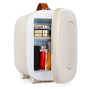 Living Enrichment Mini Fridge, 4L Skincare Fridge, Portable Small Refrigerator Cooler for Skincare, Beverage, Food, Cosmetics, Home, Bedroom, for Christmas Gift - Stone White
