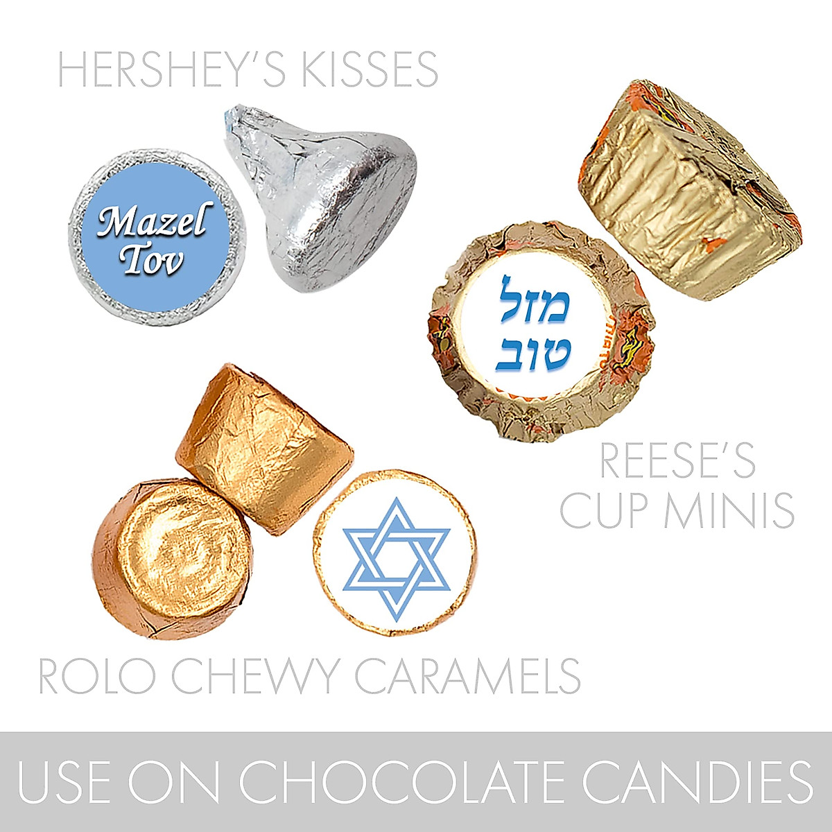 Blue Bar Mitzvah Mazel Tov Candy Favor Labels - 180 Stickers