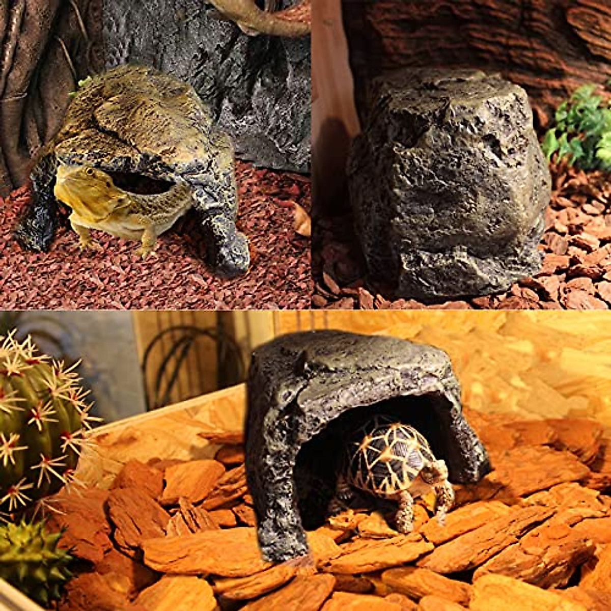 Tfwadmx Reptile Rock Hide Cave, Small Aquarium Habitat Decor Rock Tortoise Hideout for Lizards, Turtles, Reptiles, Amphibians, Fish