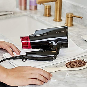Panasonic nanoe Compact Hair Dryer for Healthy-Looking Hair, 1400W Portable Hair Dryer with Folding Handling and QuickDry Nozzle for Fast Drying – EH-NA27-K (Black/Pink)