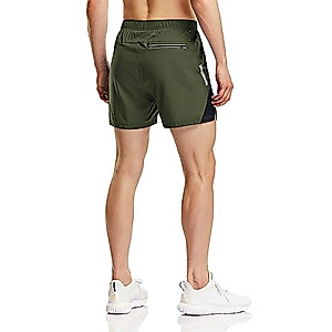 ATHLIO Men's Active Running Shorts, Exercise Workout Shorts, Quick Dry Mesh Sports Athletic Shorts with Pockets, 5 Inches Black/Green, Medium