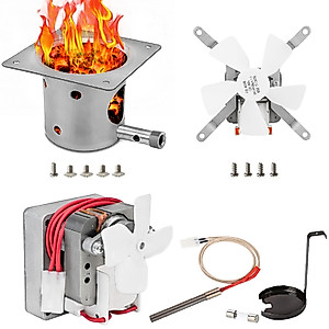 Pellet Grill Replacement Parts for Traeger, Pit Boss Wood Pellet Grills, Upgraded Auger Motor, Grill Induction Fan, Fire Burn Pot and Hot Rod Igniter, Grill Parts with Ash Remover, Screws and Fuse