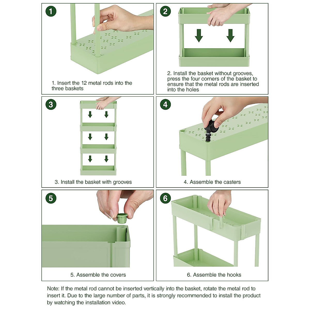 LEHOM 5.3" Slim Storage Cart - 4 Tiers Bathroom Organizer Mobile Shelving Unit Storage Rolling Utility Cart Slide Out Organizer for Kitchen Bathroom Laundry Narrow Places, Green