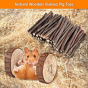 Hamster Toys, Natural Wooden Chew Playing Toy with Dumbbells Bell Roller Seesaw for Guinea Pig Chinchilla Parrot Rat Bunny to Playing and Protecting Teeth