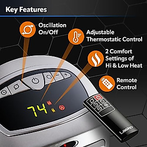 Lasko Oscillating Digital Ceramic Tower Heater for Home with Adjustable Thermostat, Timer and Remote Control, 23 Inches, 1500W, Silver, 755320, 8.5″L x 7.25″W x 23″H, Silver