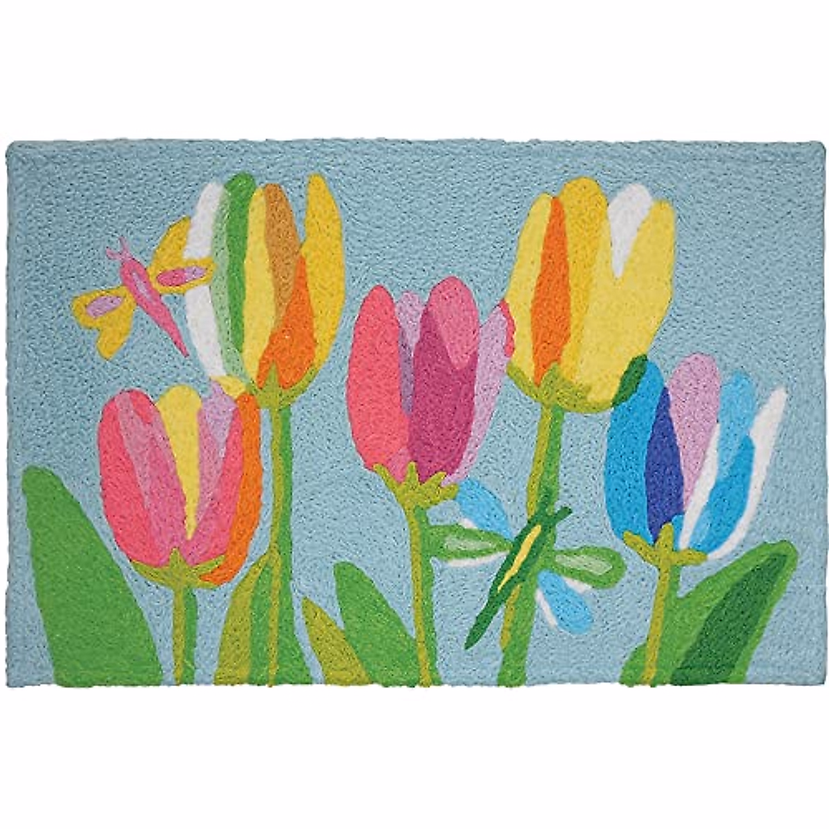 Jellybean Tulips & Dragonflies Indoor/Outdoor Machine Washable 20" x 30" Accent Rug
