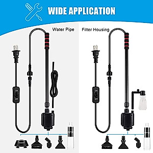 AQQA Aquarium Gravel Cleaner, 6-in-1 Electric Fish Tanks Gravel Vacuum Cleaner Set for Remove Dirt, Change Water, Wash Sand, Water Shower, Water Circulation (20W, 320GPH)