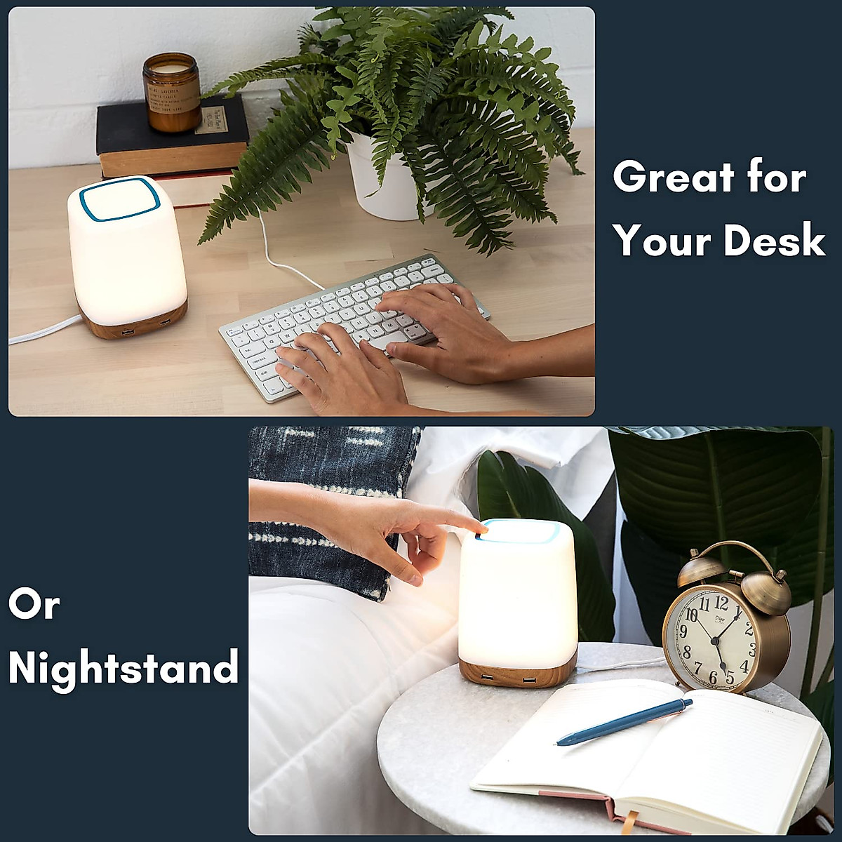 Macally LED Table Lamp with USB Port (4 Fast Charge Ports) - 3 Level Brightness Touch Sensor Control - Small Bedside Lamp with USB Port & (2700K) Warm White - LED Desk Lamp with USB Charging Port