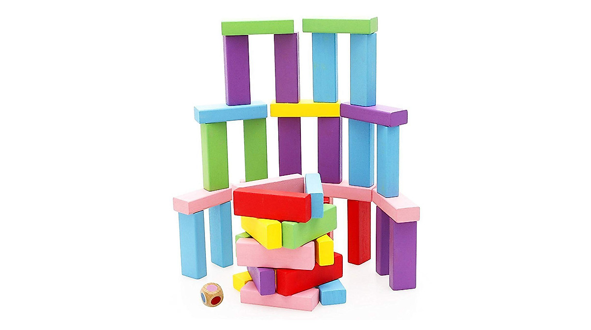 Lewo Wooden Stacking Board Games - 48 Fun Blocks for Kids