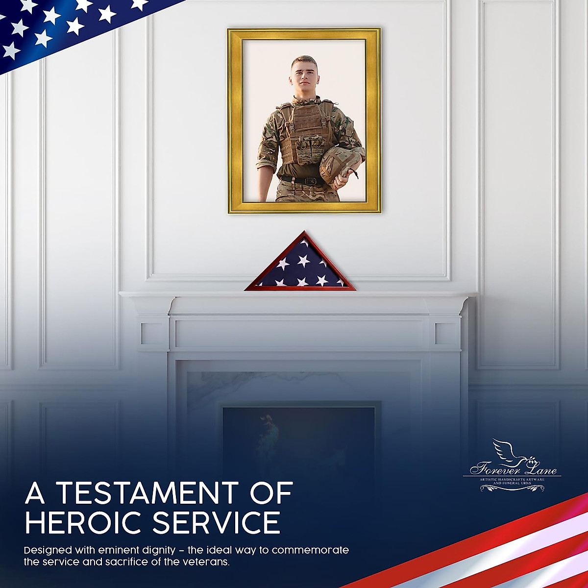 Forever Lane Flag Display Case for American Veteran Flag, Large 9.5x5 ft Memorial Flag Box -Military Flag Holder, Solid Wood w/Acrylic Front,Wall Mount or Standing Display Box