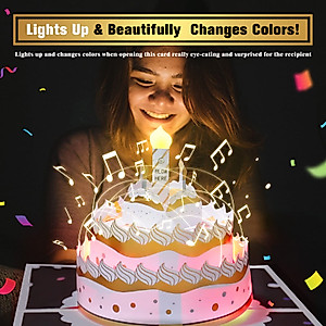 Birthday Card LIGHTS & MUSIC Birthday Card with Large Cake - Musical Birthday Card BLOW OUT CANDLE & Plays Happy Birthday Song, 3D Pop-Up Birthday Cards for Men & Women, Him or Her, Wife or Husband
