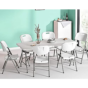 Go-Trio 6 Foot Folding Table 6ft Portable Plastic Tables for Party, Fold-in-Half Foldable Heavy Duty Table, 6’Utility Dining Card Long Table, Indoor Outdoor Folded up for Picnic, Camping, White, Large