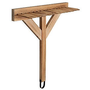 Rustic State Mucur Rake Design Wall Mounted Stemware Rack Hanging Shelf Glassware Holder Bar Organizer with 6 Wine Glass Storage 17.5 Inch Long Light Walnut