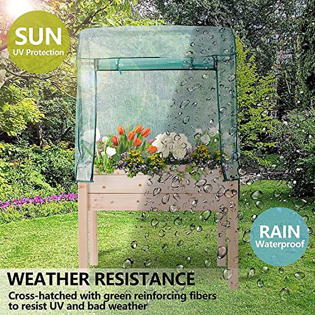 BACKYARD EXPRESSIONS PATIO · HOME · GARDEN 906533 Elevated Gardening Bed with Green House Cover-36L x24W x 66H-Backyard Expressions, Natural Wood