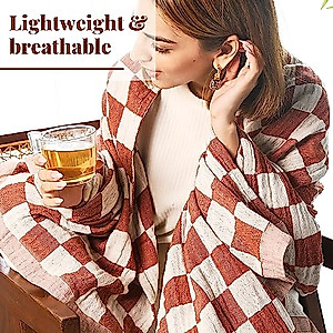 Folkulture 100% Cotton Throw Blanket, Rust Checks, 50x60in, Soft, Lightweight, Travel, Napping, All Seasons, Machine Wash