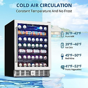 Takywep 24 Inch Beverage Refrigerator, 5.1 Cu.ft Beverage Cooler Under Counter, 166 Cans Drink Fridge for Drinks, Soda, Beer or Wine, 36～60°F Adjustable Temperature.