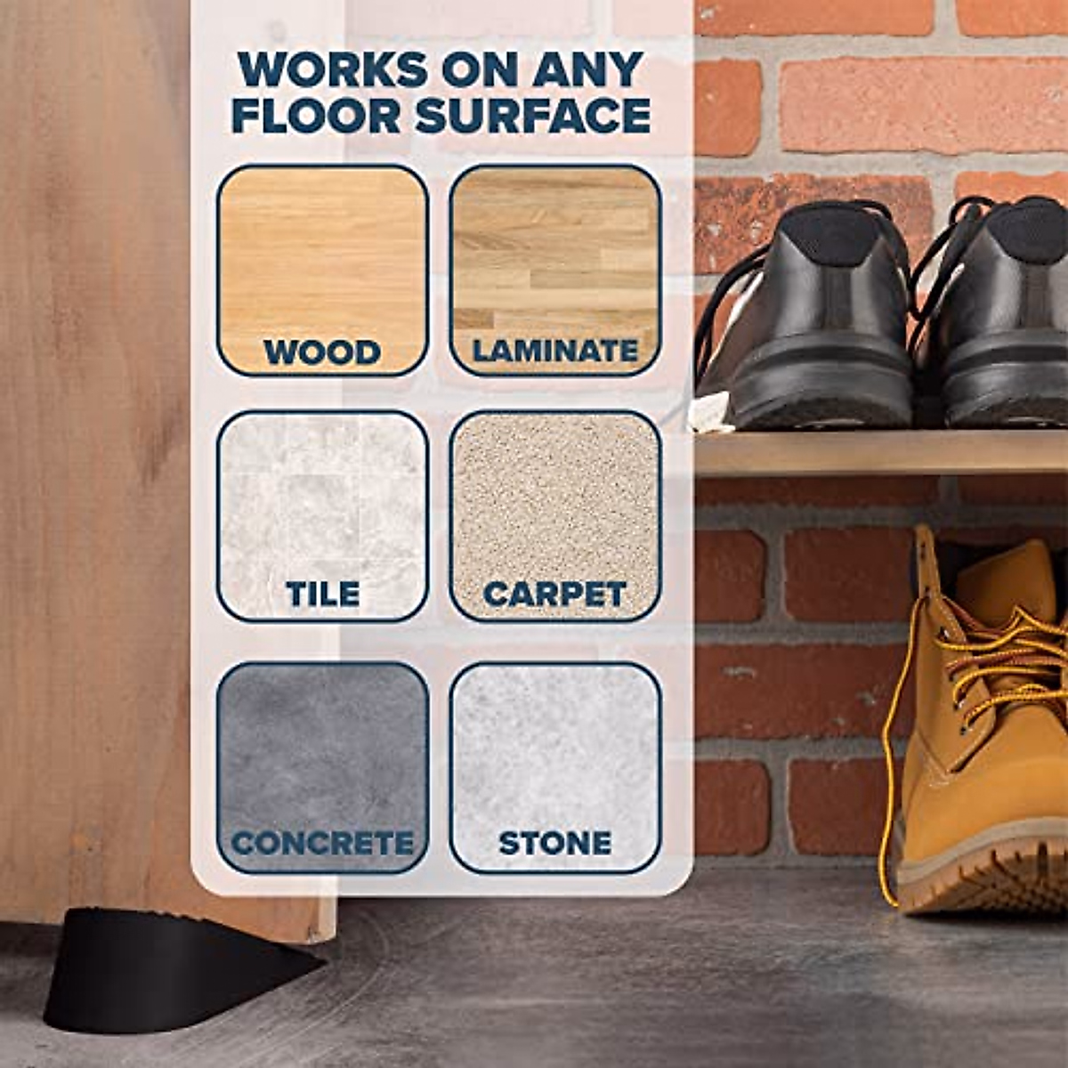 Large Big Rubber Door Stopper Made In USA - Door Stop Wedge for Carpet, Tile, Concrete Floor, Tall Door Stoppers for Bottom of Door - Heavy Duty for Commercial & Home - 6.5 x 2.75 x 1.9 Inches - Black