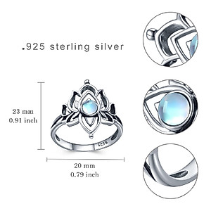 SCZKLAQ Moonstone Lotus Rings for Women 925 Sterling Silver Lotus Flower Ring Yoga Spiritual Lotus Jewelry for Women Yoga Gifts