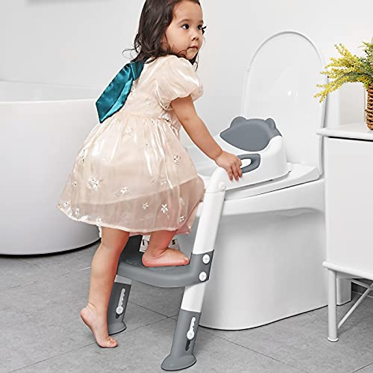 Toilet Potty Training Seat with Step Stool Ladder,SKYROKU Potty Training Toilet for Kids Boys Girls Toddlers-Comfortable Safe Potty Seat with Anti-Slip Pads Ladder (Grey)