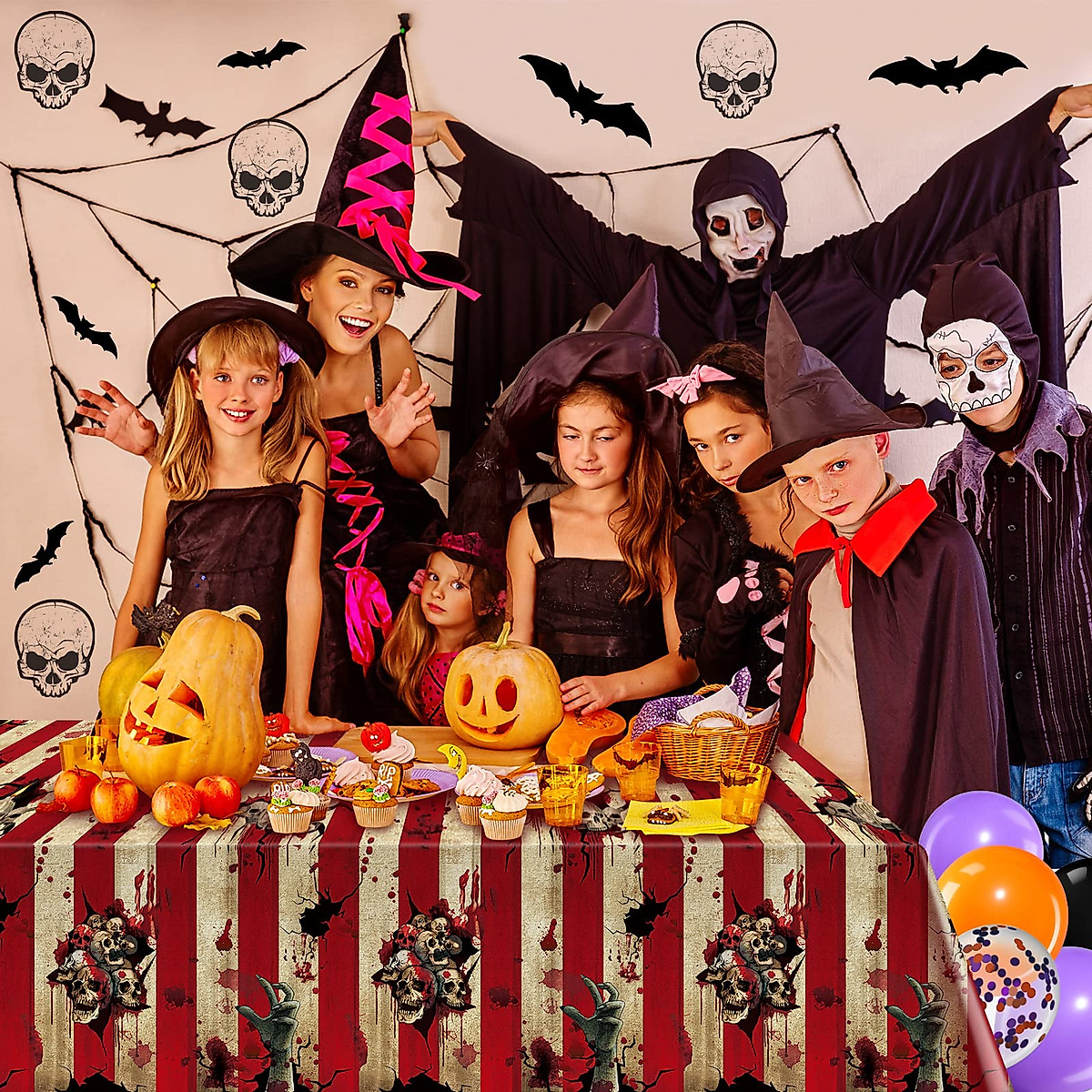 3Pcs Halloween Evil Circus Theme Tablecloth Decoration,Plastic Horrible Evil Clown Background Photography,Creepy Skull Decor Banner for Halloween Carnival and Easter Party Supplies,54x108 inches