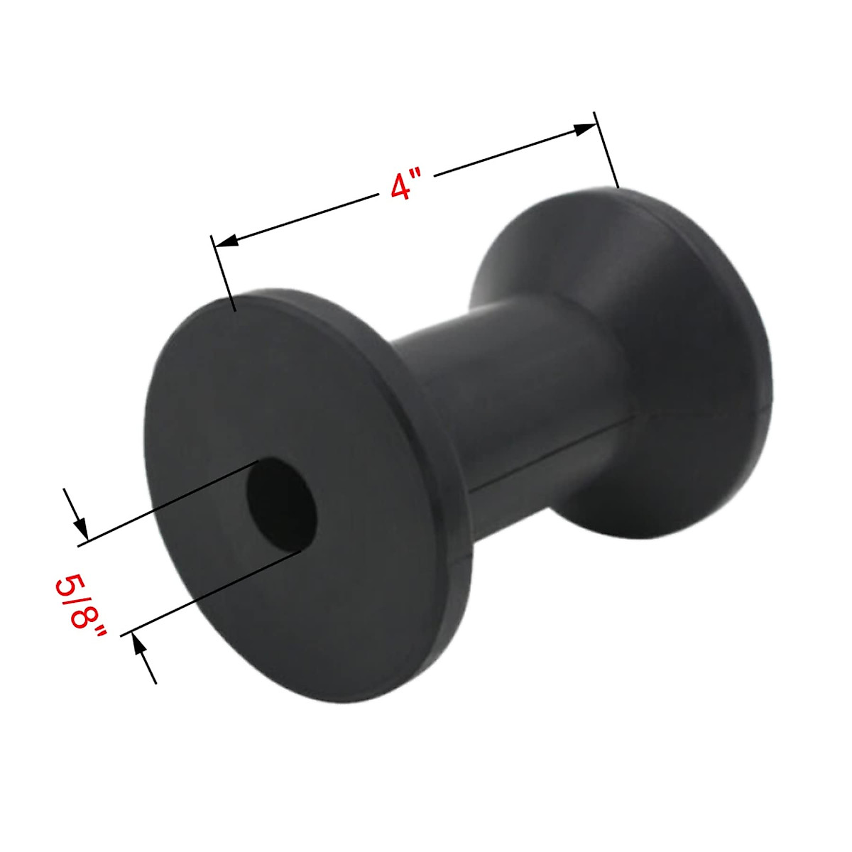 GHmarine 4 Inch Width Boat Trailer Black Molded Rubber Spool Roller - 5/8” Hole