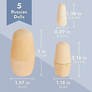 Juvale 5 Piece Set of Unpainted Blank Russian Nesting Dolls for DIY Crafts, Art Projects