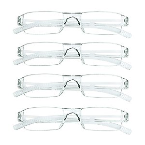 LifeArt 4 Pairs Reading Glasses, Blue Light Blocking Glasses, Computer Reading Glasses for Women and Men, Fashion Rectangle Eyewear Frame(4 Clear, 3.00 Magnification)